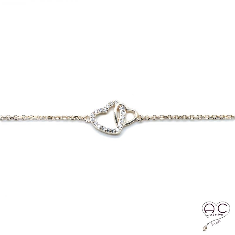 bracelet coeurs entrelacé zirconium brillant plaqué or chaîne femme