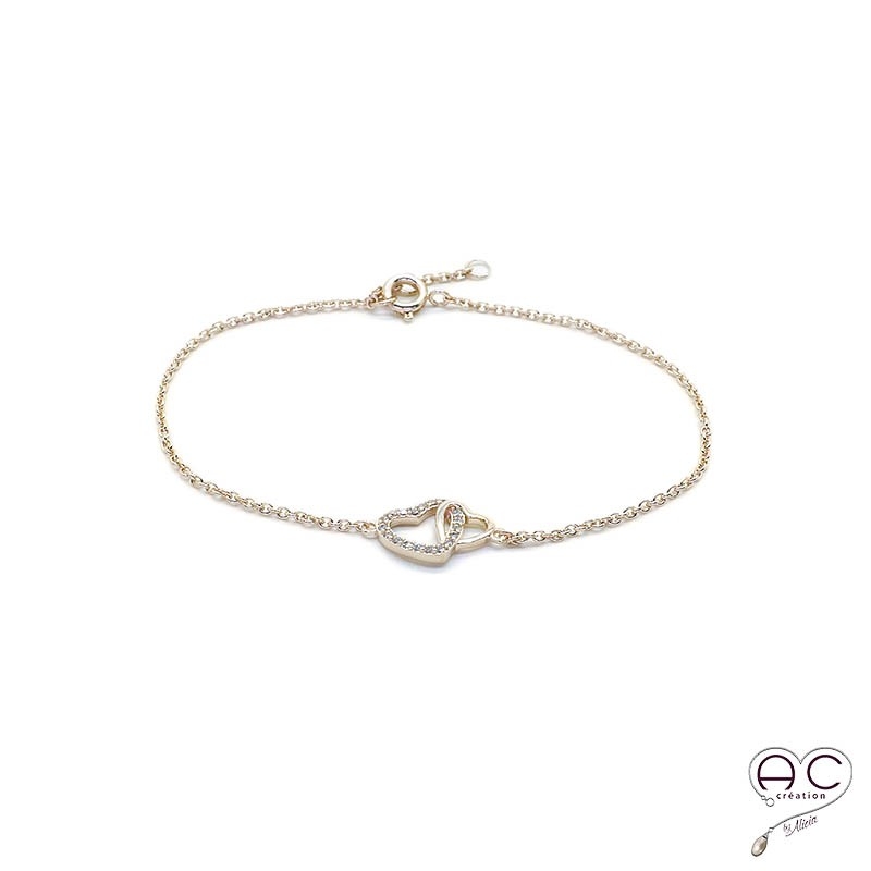 bracelet coeurs entrelacé zirconium brillant plaqué or chaîne femme