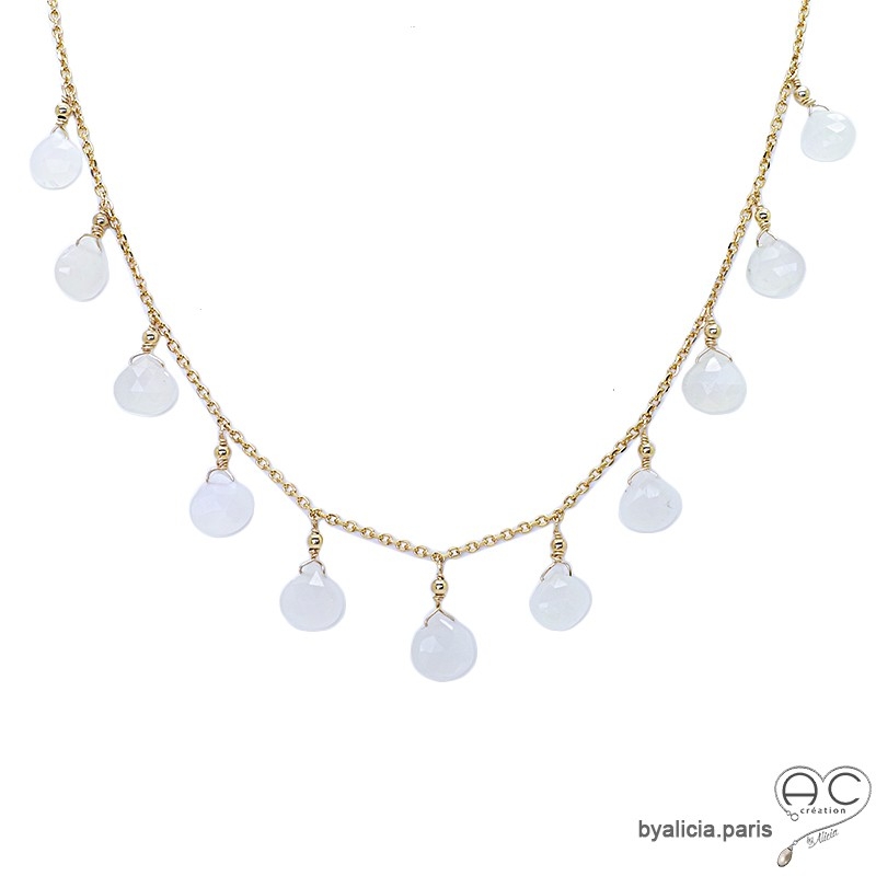 collier pierre de lune pampille pierre naturelle plaqué or fait main ...