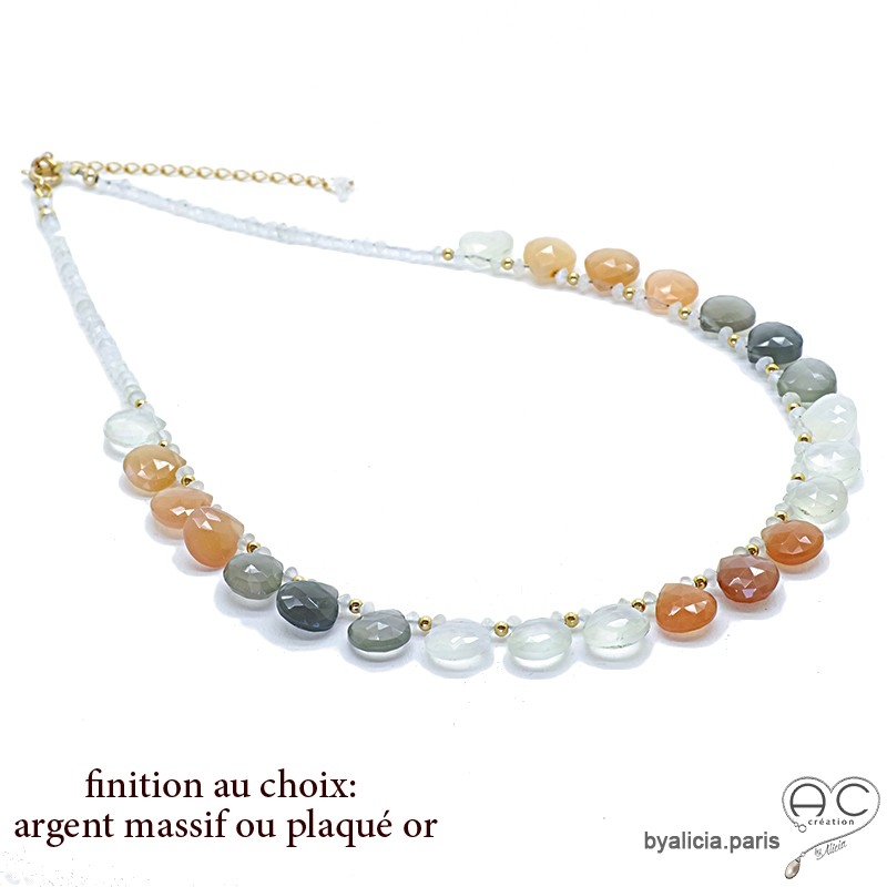 gros collier pierre de lune gouttes pierre naturelle fait main unique ...