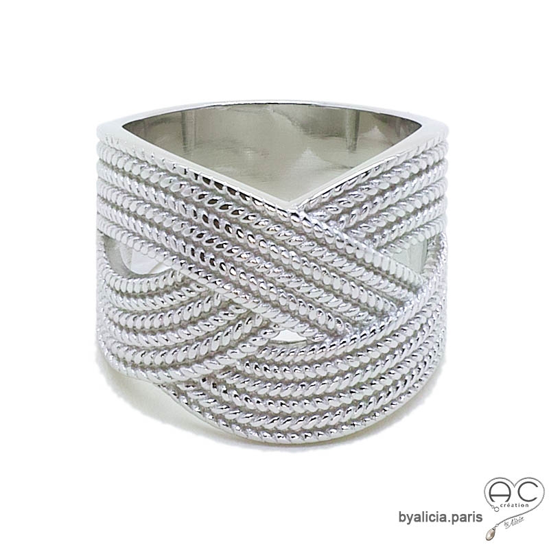 Bague anneau large entrelacé argent massif femme joaillerie Taille de ...